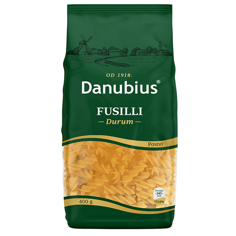 Testenina Fusilli integralna 400 g DANUBIUS - PerSu Online Shop